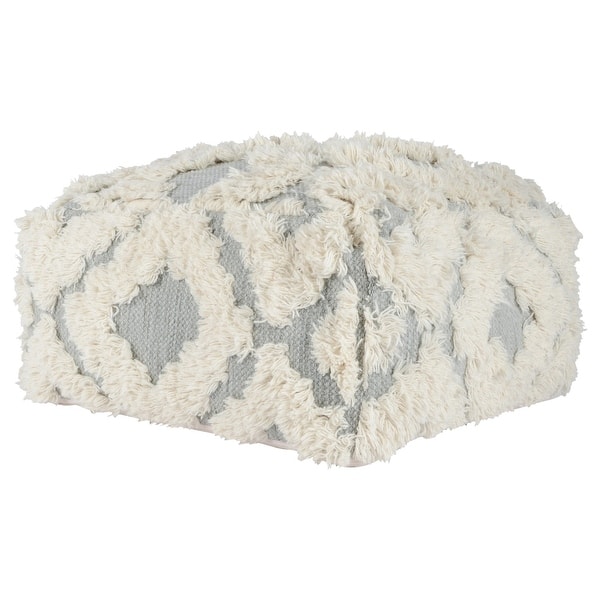 24 Inch Classic Wool Sqaure Pouf, Wide Design, Handwoven Texture, Gray ...