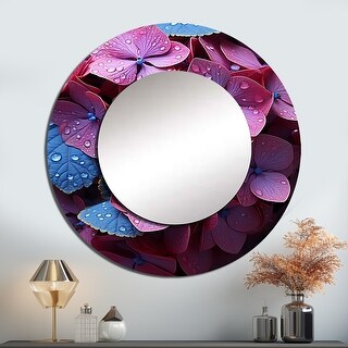 Designart "Neon Pink Hydrangea Harmony" Hydrangea Living Room Mirror ...