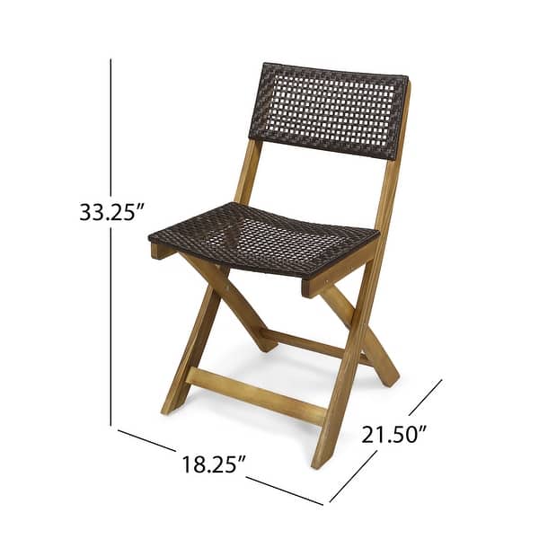 Hillside Outdoor Acacia Wood Foldable Bistro Chairs with Wicker Seating ...