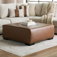 Furniture of America Hersh Brown Leather Weave Square 41-inch Ottoman ...