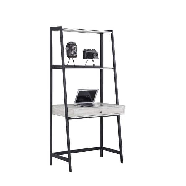 1 Drawer Ladder Desk in Grey Stone Herringbone and Black - Bed Bath ...