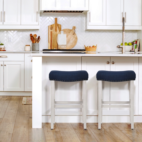 Jameson Upholstered Polyester Antique White 29 Inch Bar Stool Set Of 2 On Sale Bed Bath Beyond 33020541