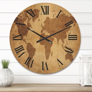 Designart 'Ancient Map of The World X' Vintage Wood Wall Clock - Bed ...