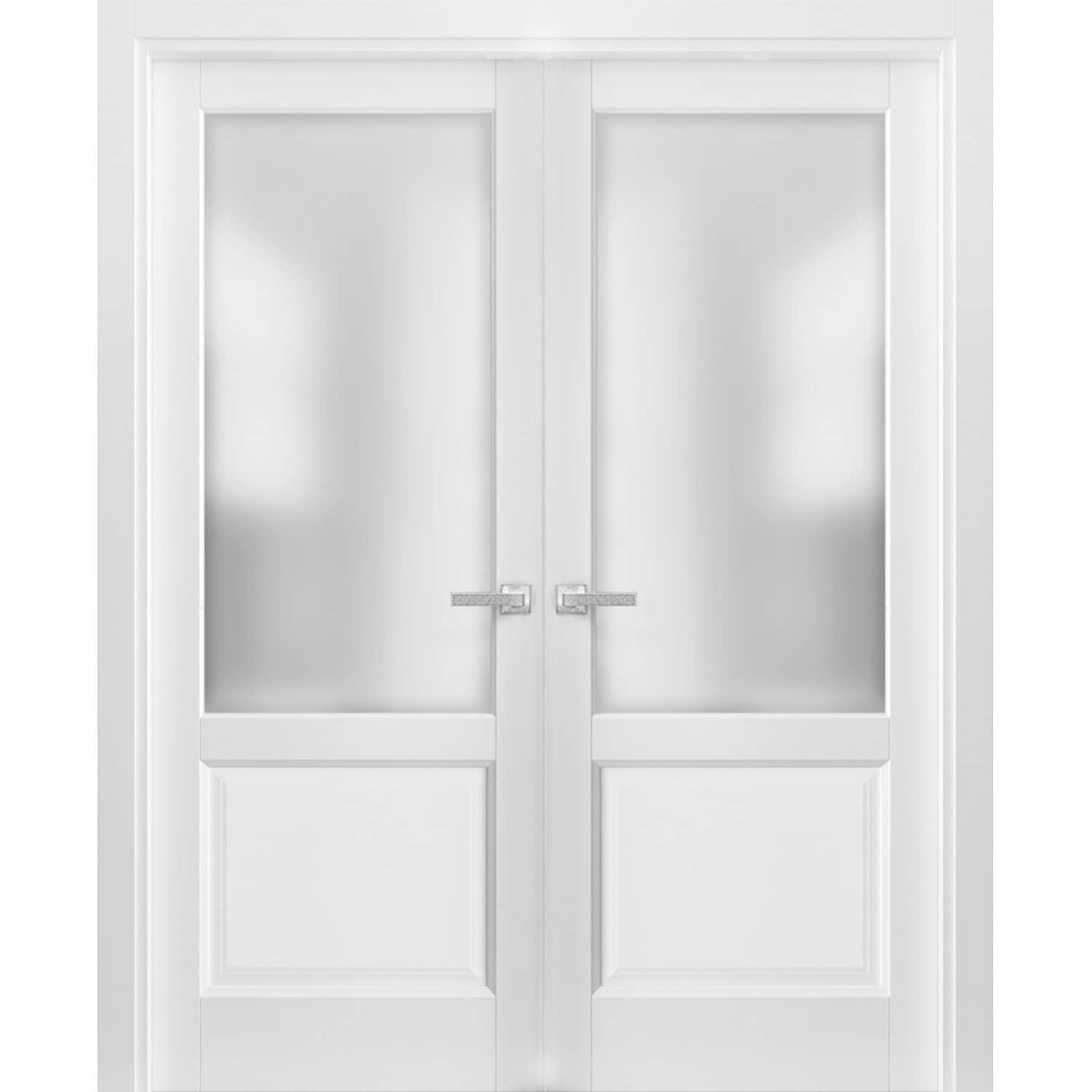 Solid French Double Doors Opaque Glass / Mela 7012 Matte White / Wood ...