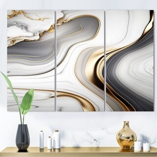 Designart "Abstract Geode Marble Waves Grey I" Modern Waves Canvas Art ...