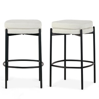 Set of 2 Avril White Boucle Backless Counter Stool with Black Metal ...