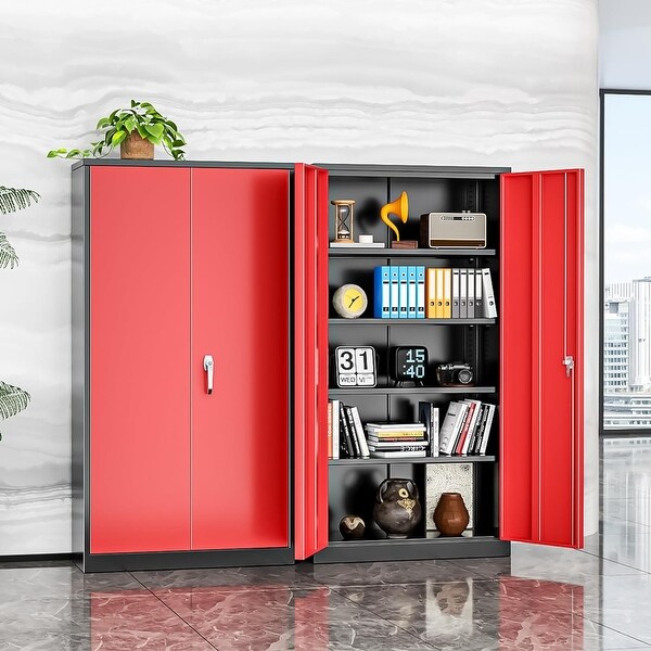 71 inch Tall Metal Locker Garage Storage Cabinet with Locking Doors and Adjustable Shelves for Office Garage Home Pantry