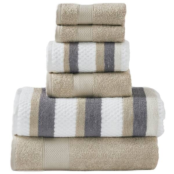 Nyx 6pc Soft Cotton Towel Set, Striped, White, Beige By The Urban Port ...