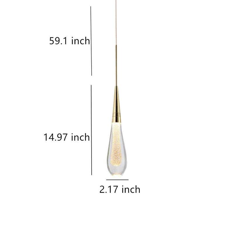 1-Light Modern Gold LED Glass Rain Drop Pendant Light - D2.17xH14.97 ...