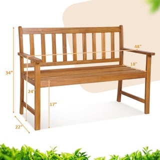 2-Person Outdoor Acacia Wood Bench with Backrest - 48" x 22" x 34" (L x ...