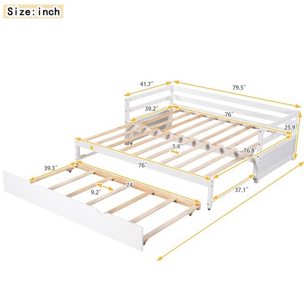 Twin/Double Daybed with Trundle, Extendable Bedframe - Bed Bath ...