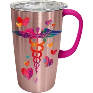 Nurse Caduceus Stainless Travel Mug with Plastic Lid 18 Ounces - Pink ...