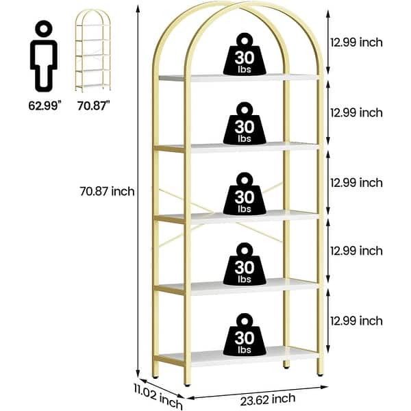 Bookshelf 5 Tier Bookcase Arched Display Racks Tall Standing ...