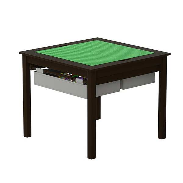Utex Wooden 2 in 1 Kids Construction Play Table and 2 Chairs Set with Storage Drawers and Built in Broad Espresso with Gray Drawer