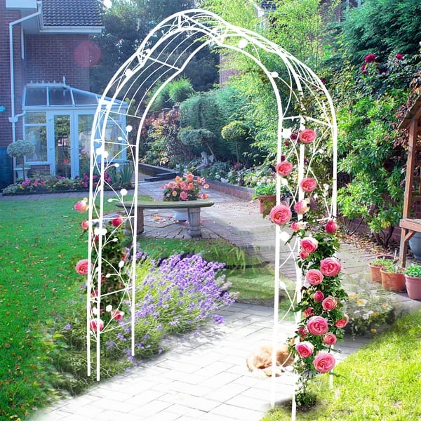 White Metal Garden Outdoor Arch Assemble Freely with 8 Styles - Bed ...