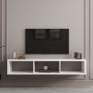 White Floating TV Shelf Wall Mounted Floating TV Stand Unit Media ...