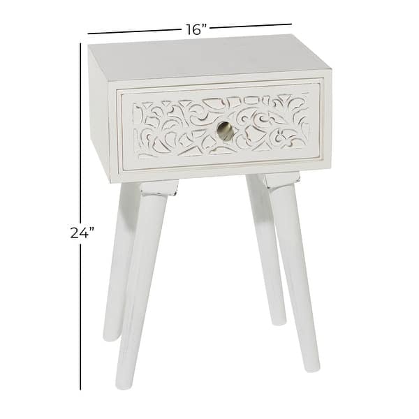 White or Grey Wood Vintage Farmhouse Accent Side End Table With Drawer ...