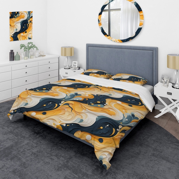 Designart Yellow And Black Midcentury Waves Fusion II Black modern bedding covert set with 2 shams Bed Bath Beyond 39487795