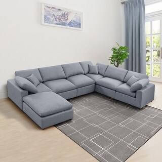 Large Modular Sectional Sofa Set U-shape Sectional Sofa with Ottoman Chaise Lounge and Pillows ...