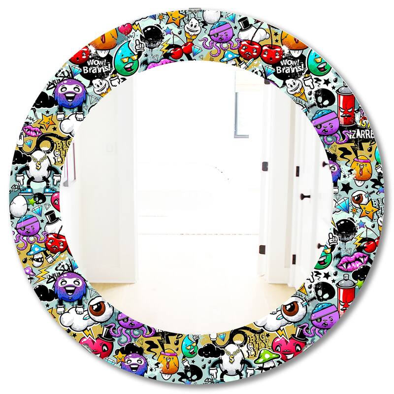 Designart 'Graffiti Texture' Printed Modern Mirror - Oval or Round Wall ...