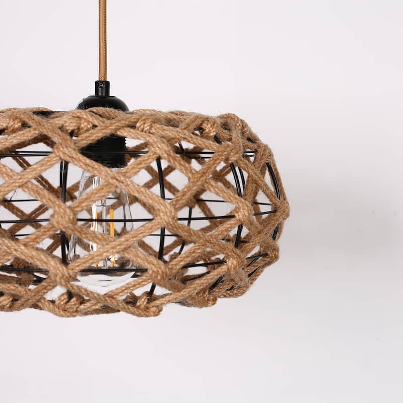 YANSUN 1-Light Boho Pendant Light Plug-in Rustic Hand-Woven Hemp Rope ...