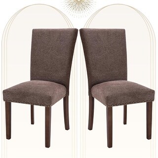 Set of 2 Upholstered Parsons Dining Chairs with Nailhead Trim and Wood ...