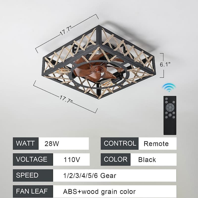 Modern black 7-blade ceiling fan with lights and remote control - Bed ...