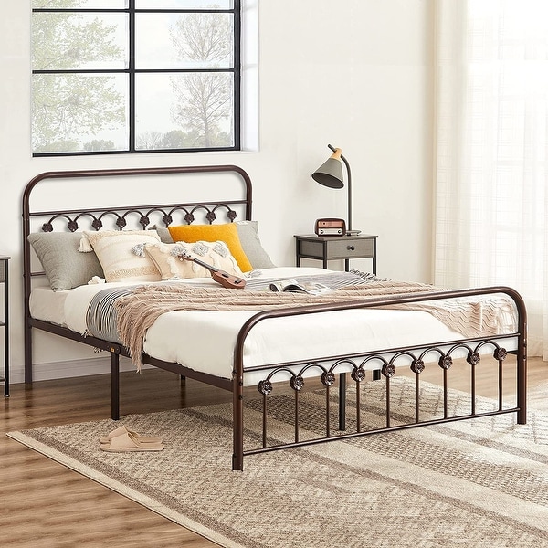 VECELO Industrial Metal Platform Bed Frame with Headboard Twin Full Queen King Size Bed