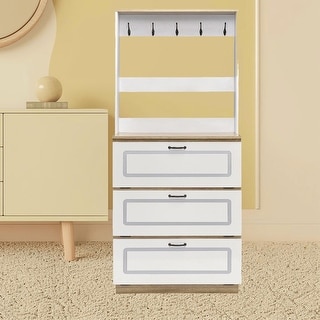 Entryway 3-Drawer Shoe Storage Rack Cabinet with Drop-Down Storage and ...
