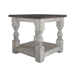 Suga 26 Inch Side End Table, Baluster Posts, Pine Wood, Ivory and Gray ...