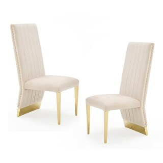 Modrest Keisha Modern Beige Velvet and Gold Dining Chair Set of 2 - Bed ...