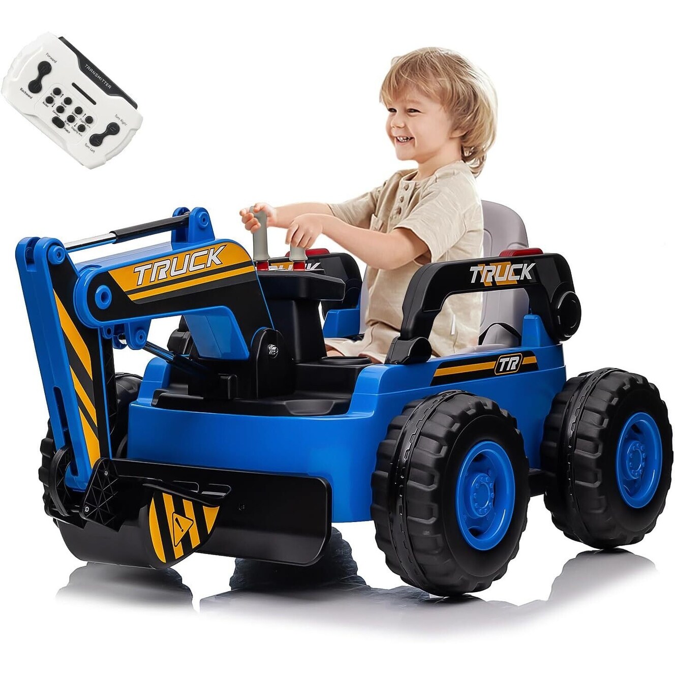 Ride On Excavator for Kids 4WD Electric Excavator Toy 12V Batter Yellow