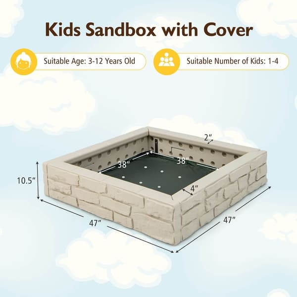 Outdoor Kids Sandbox with Cover and Bottom Liner for Backyard Play ...