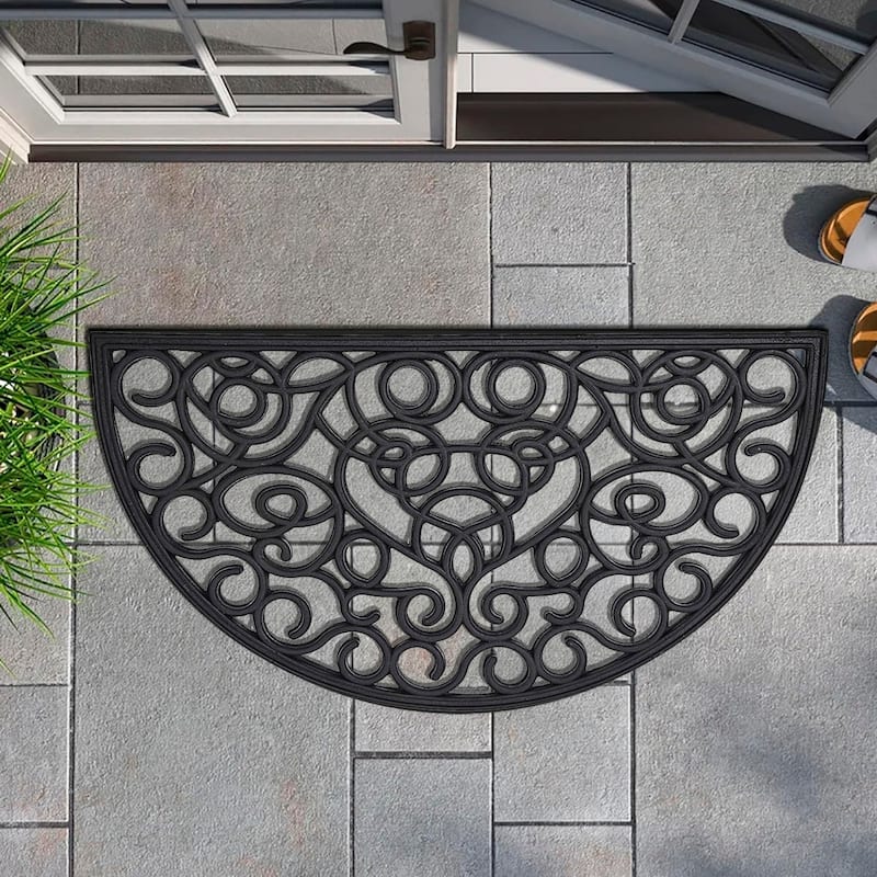 Outdoor Half Round Front Door Mat Rubber Rug 30x18 Black - 18 W x 30 L ...