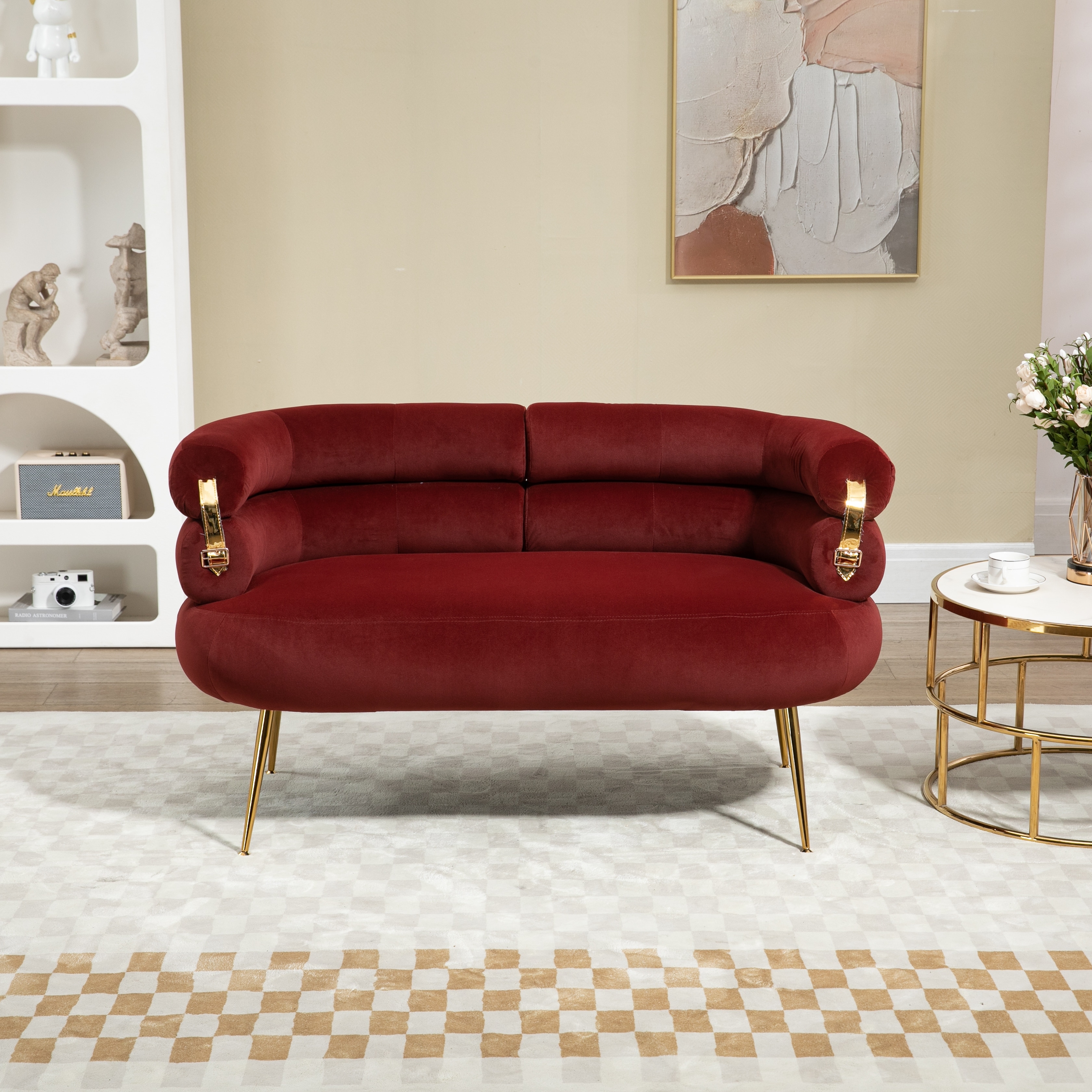 Modern Upholstered Arm Chair Wine Red Velvet Accent Chair Tufted Lounge ...