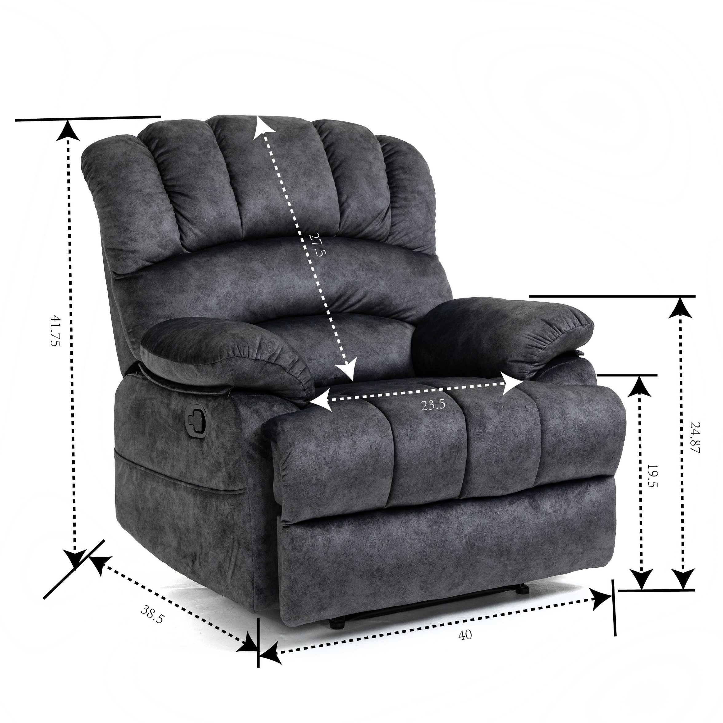 Dark Gray Oversized Fabric Recliner Chair with Manual 140 Degree Recline Control Easy Assembly On Sale Bed Bath Beyond 39657056