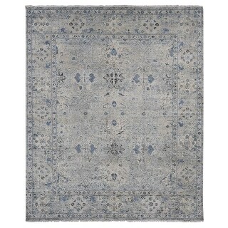 Shahbanu Rugs Periwinkle Blue Distressed Oushak Design Pure Silk with ...