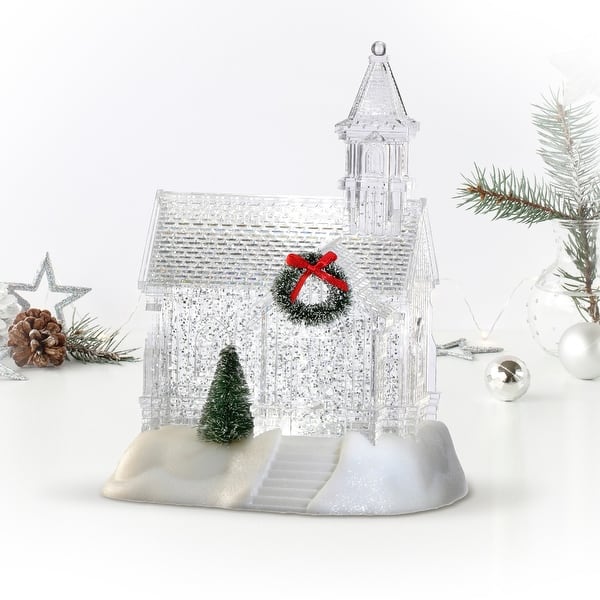 9" LED Lighted Crystal Church Christmas Snow Globe with Timer and USB ...