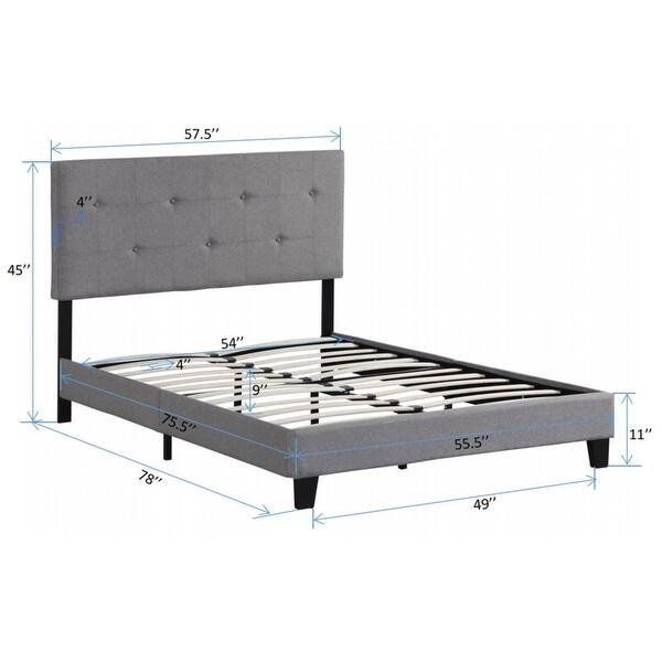 Grey Full Size Upholstered Platform Bed Frame with Modern Button - Bed ...