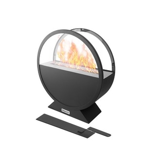 Black Round Bio-Ethanol Fireplace in Glass/Metal for Indoor/Outdoor Use ...