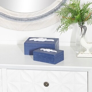 Blue Wood Box with Knot Details and Hinged Lid (Set of 2) - 5.25 x 7.85 ...