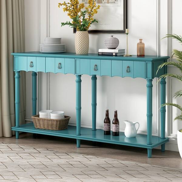 Country Console Table with 4 Front Facing Drawers and 1 Shelf - Bed ...