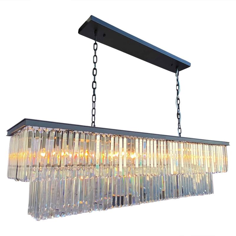 Black 20 Light Rectangular Crystal 60 Inch Chandelier - Bed Bath ...