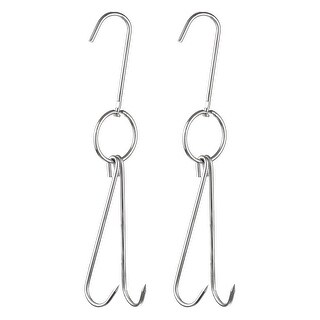 Double Meat Hooks, Stainless Steel Smoker Hook Tools for Cooking 2Pcs ...