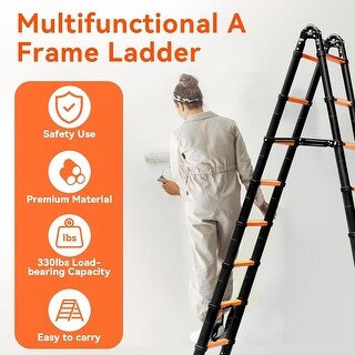 Telescoping A Frame Ladder wish Balance Bar&Movable Wheel orange 3.8m ...