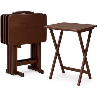 Folding TV Tray Set of 5 - Durable Compact Tables with X-Frame, Easy ...