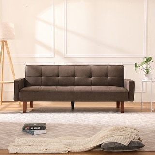 74.8" Convertible Futon Sofa Bed Polyester Fabric Upholstered Living ...