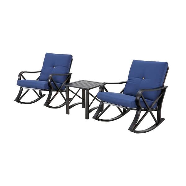 PATIO FESTIVAL 3-Piece Outdoor Rocker Conversation Set w/ Cushions ...
