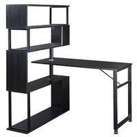 Merax Rotating Computer Desk with 5-Tier Bookshelf and Lockable Casters ...