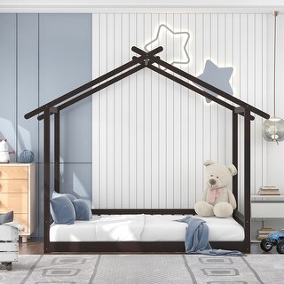 Twin to King Extending House Bed, Wooden Daybed with Trundle, Espresso ...